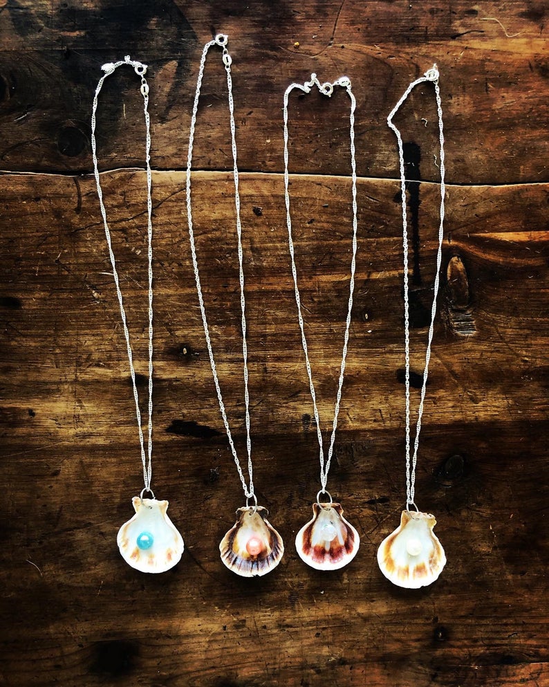 Real Seashell And Fresh Water Pearl And Crystal Necklace-sea Shell ...