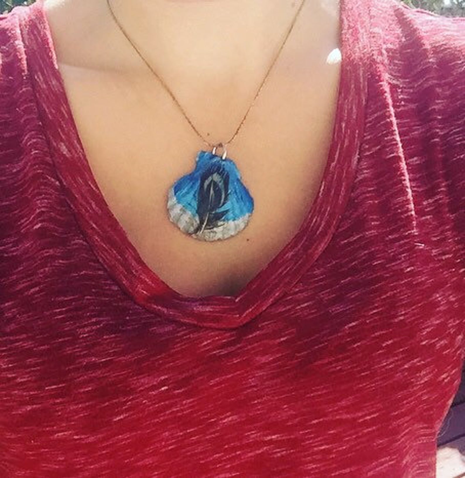 Real Feather Handpainted Shell Pendent Necklace Necklace Surfer Beach ...